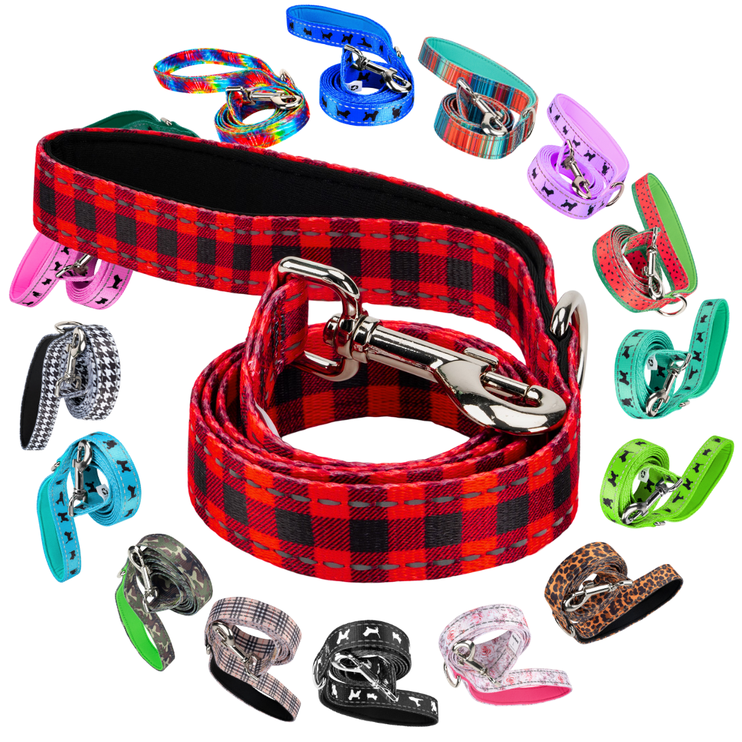 Red Plaid Dog Leash by EcoBark - Buffalo Check Padded Comfort Grip Lea ...